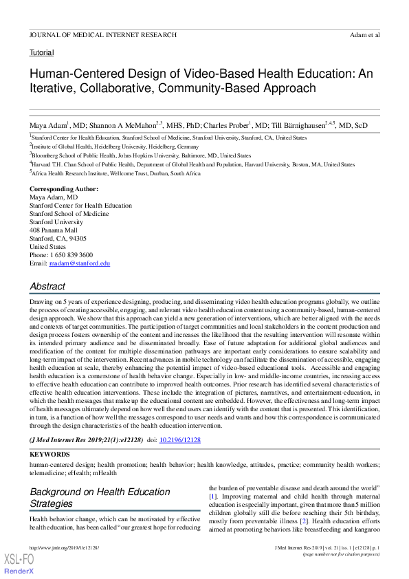 (PDF) Human-Centered Design of Video-Based Health Education: An ...