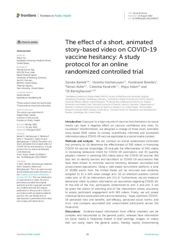 (PDF) The effect of a short, animated story-based video on COVID-19 vaccine hesitancy: A study ...