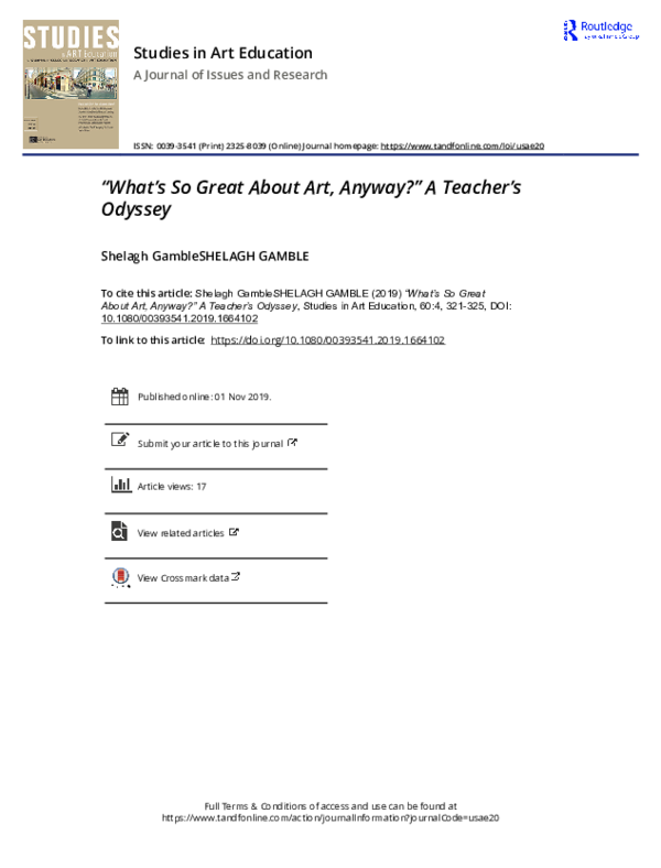 (PDF) “What’s So Great About Art, Anyway?” A Teacher’s Odyssey