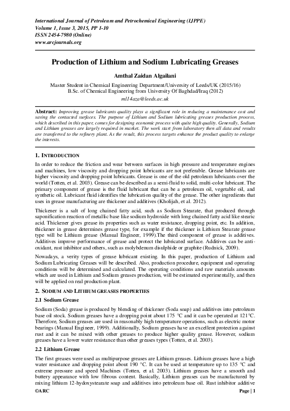 (PDF) Production of Lithium and Sodium Lubricating Greases