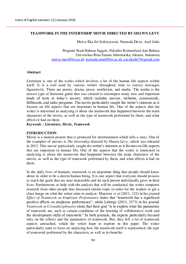 (PDF) Teamwork in the Internship Movie Directed by Shawn Levy