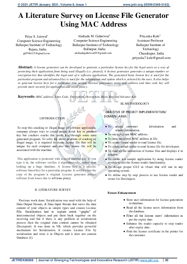 (PDF) A Literature Survey on License File Generator Using MAC Address ...