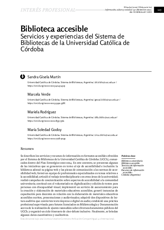 (PDF) Biblioteca accesible. Servicios y experiencias del Sistema de Bibliotecas de la ...