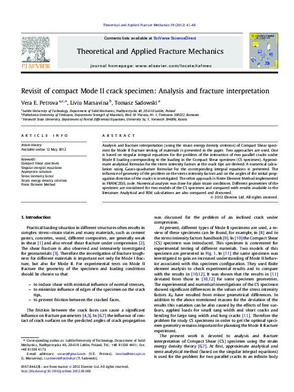 (PDF) Revisit of compact Mode II crack specimen: Analysis and fracture ...