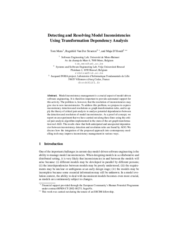 Pdf Detecting And Resolving Model Inconsistencies Using Transformation Dependency Analysis 0835