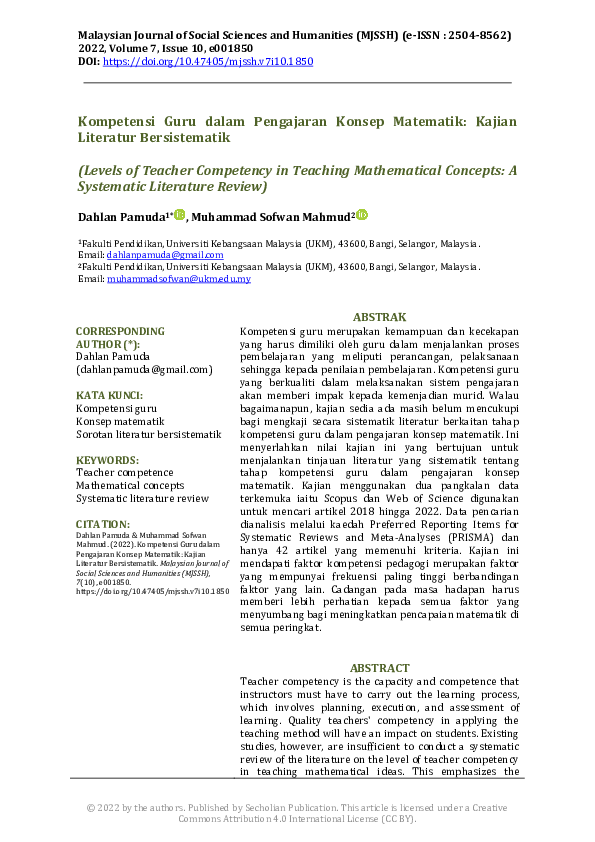 (PDF) Kompetensi Guru dalam Pengajaran Konsep Matematik: Kajian Literatur Bersistematik ...
