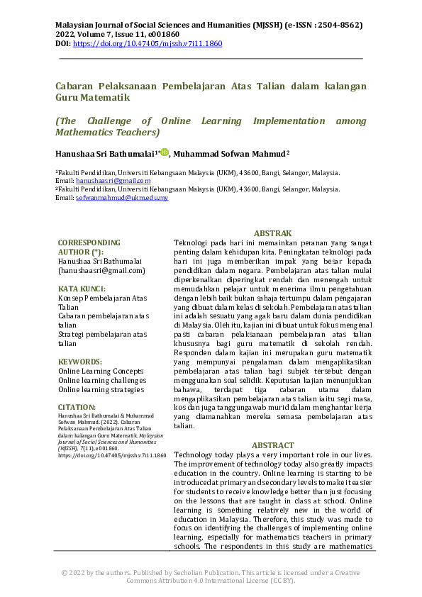 (PDF) Cabaran Pelaksanaan Pembelajaran Atas Talian dalam kalangan Guru ...