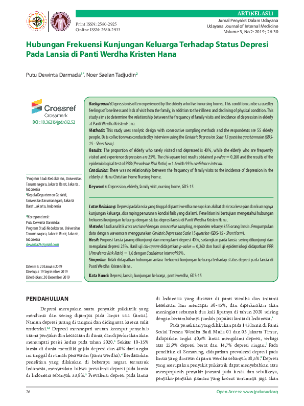 (PDF) Hubungan Frekuensi Kunjungan Keluarga Terhadap Status Depresi Pada Lansia di Panti Werdha ...