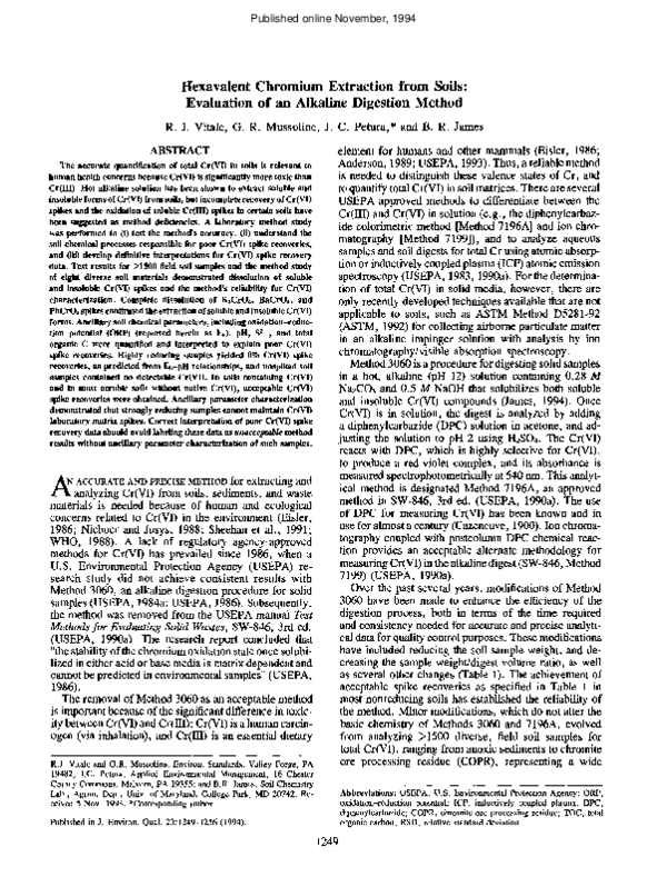(PDF) Hexavalent Chromium Extraction from Soils: Evaluation of an Alkaline Digestion Method