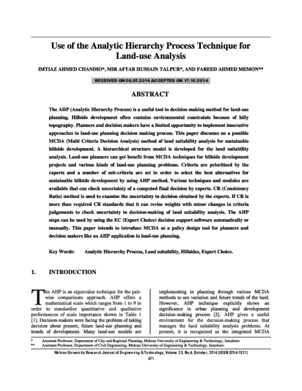 Pdf Use Of The Analytic Hierarchy Process Technique For Land Use Analysis