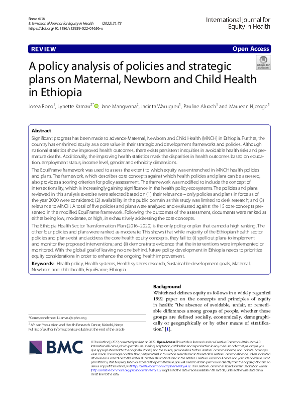 (PDF) A policy analysis of policies and strategic plans on Maternal ...