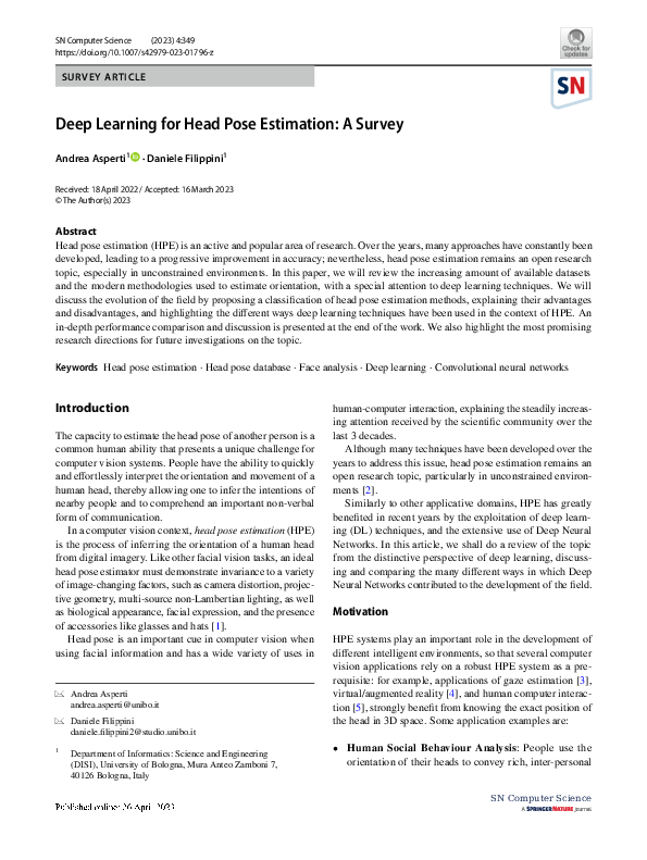 (PDF) Deep Learning for Head Pose Estimation: A Survey