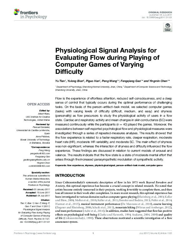 (PDF) Physiological Signal Analysis for Evaluating Flow during Playing ...