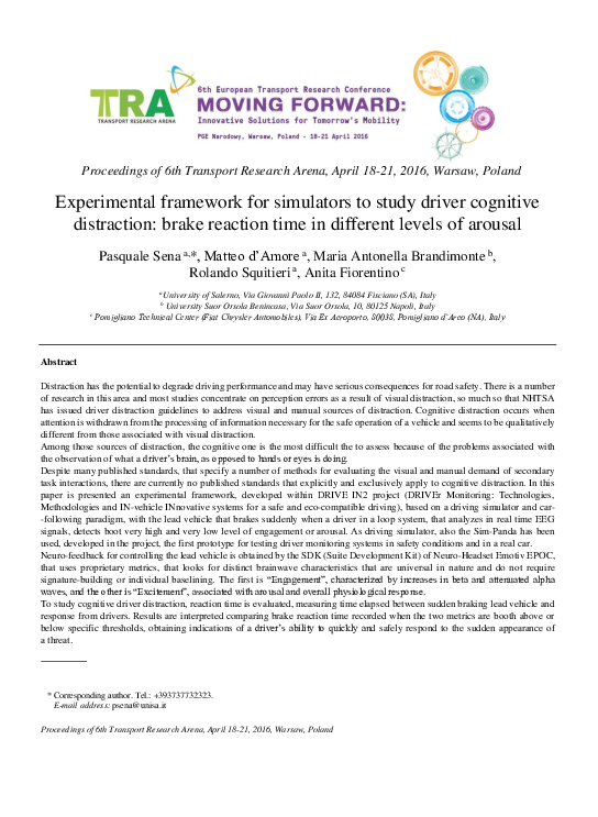 (PDF) Experimental Framework for Simulators to Study Driver Cognitive ...