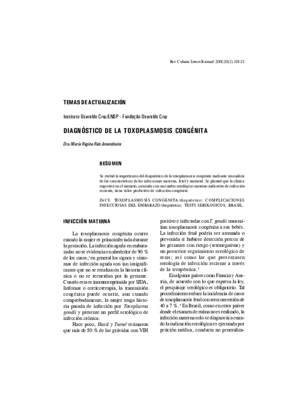 (PDF) Diagnóstico de la toxoplasmosis congénita