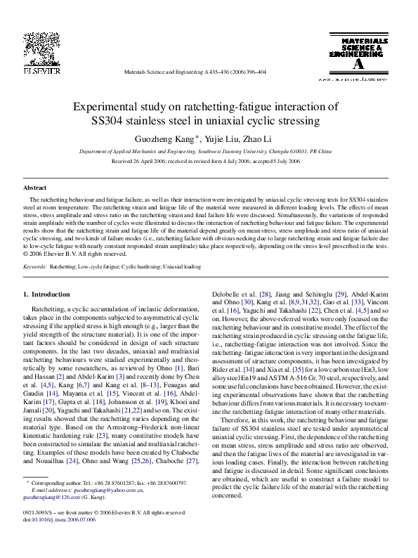 (PDF) Experimental study on ratchetting-fatigue interaction of SS304 ...