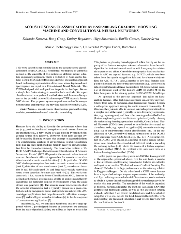 Pdf Acoustic Scene Classification By Ensembling Gradient Boosting Machine And Convolutional