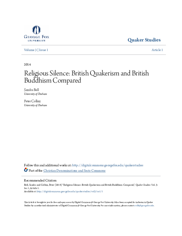 (PDF) Religious Silence: British Quakerism and British Buddhism Compared