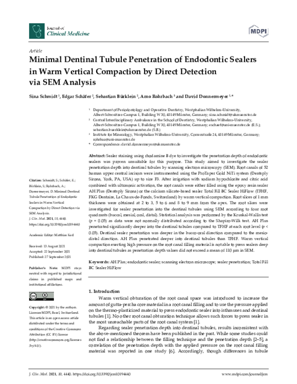 (PDF) Minimal Dentinal Tubule Penetration of Endodontic Sealers in Warm ...