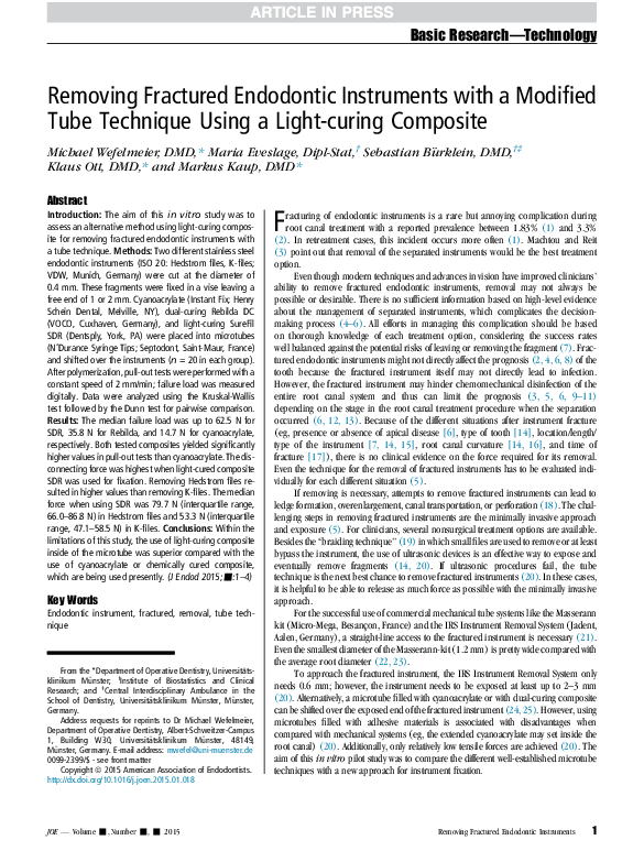 (PDF) Removing Fractured Endodontic Instruments with a Modified Tube ...