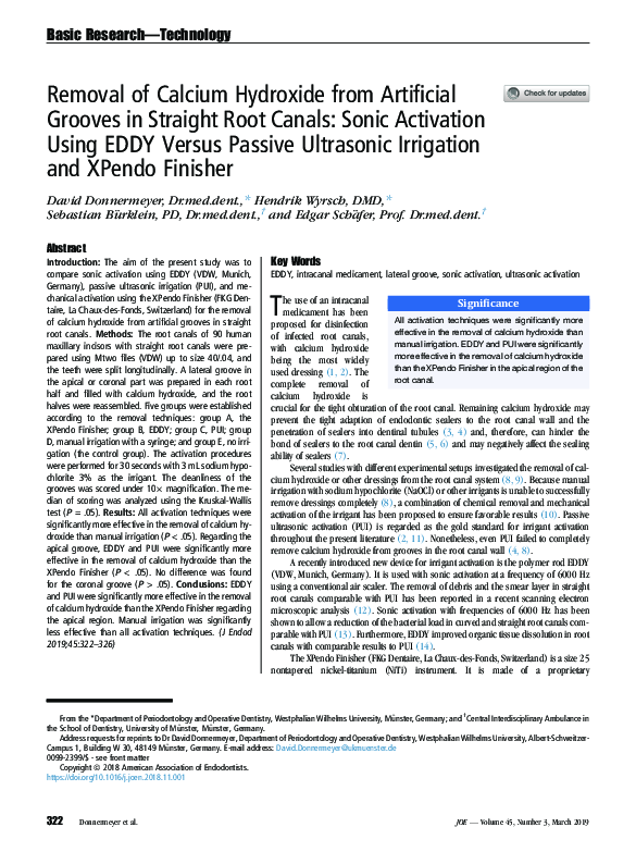 (PDF) Removal of Calcium Hydroxide from Artificial Grooves in Straight ...