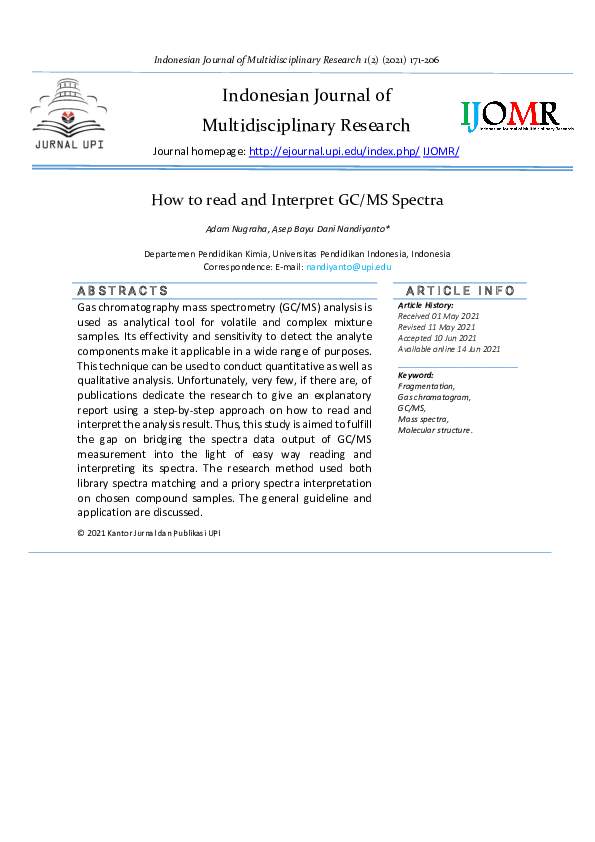 (PDF) How to read and Interpret GC/MS Spectra