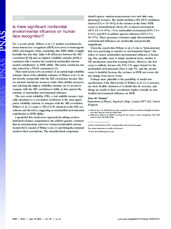 (PDF) Is there significant nonfamilial environmental influence on human ...