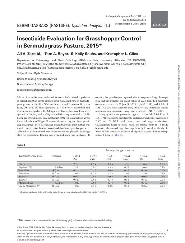 (PDF) Insecticide Evaluation for Grasshopper Control in Bermudagrass ...