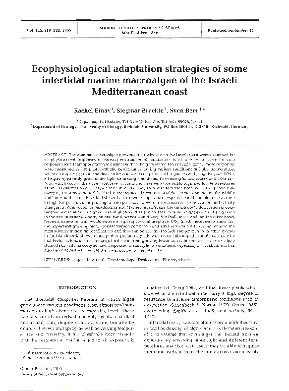 (PDF) Ecophysiological adaptation strategies of some intertidal marine macroalgae of the Israeli ...