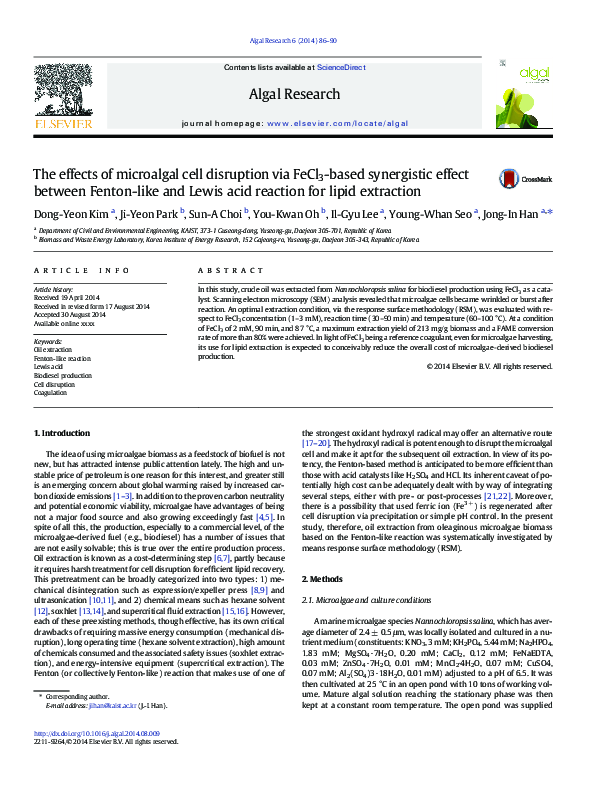(PDF) The effects of microalgal cell disruption via FeCl3-based synergistic effect between ...