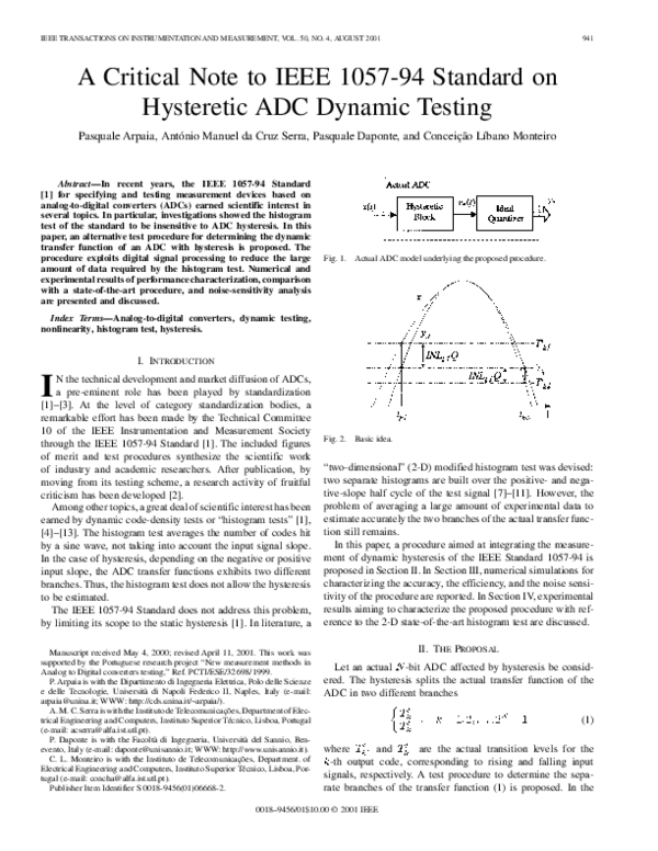 Pdf A Critical Note To Ieee 1057 94 Standard On Hysteretic Adc Dynamic Testing