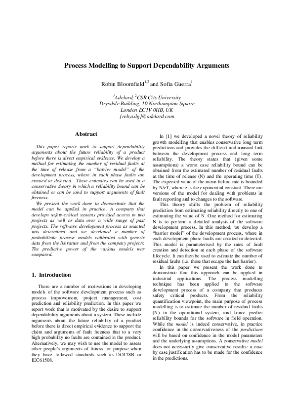 (PDF) Process modelling to support dependability arguments