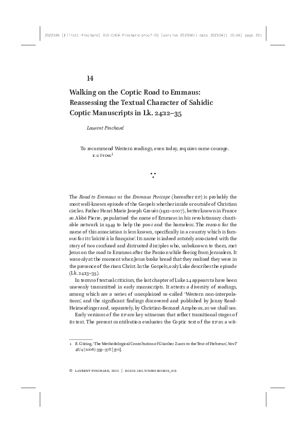(PDF) LP, "Walking on the Coptic Road to Emmaus: Reassessing the ...
