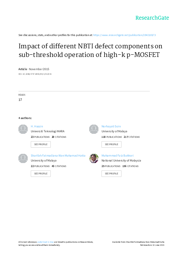(PDF) Impact of different NBTI defect components on sub-threshold ...