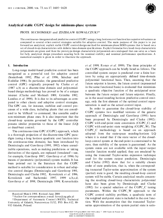 (PDF) Analytical stable CGPC design for minimum-phase systems
