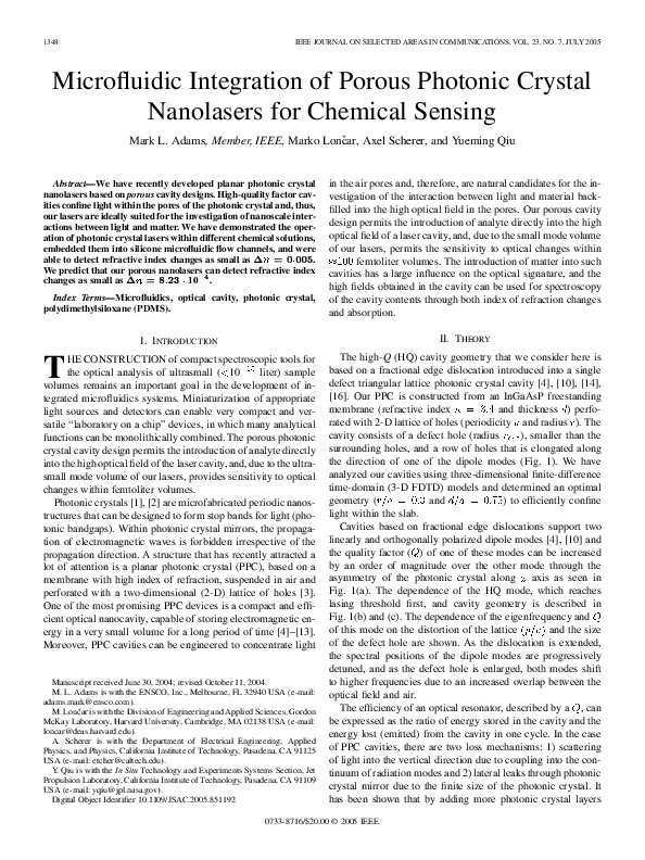 (PDF) Microfluidic integration of porous photonic crystal nanolasers for chemical sensing