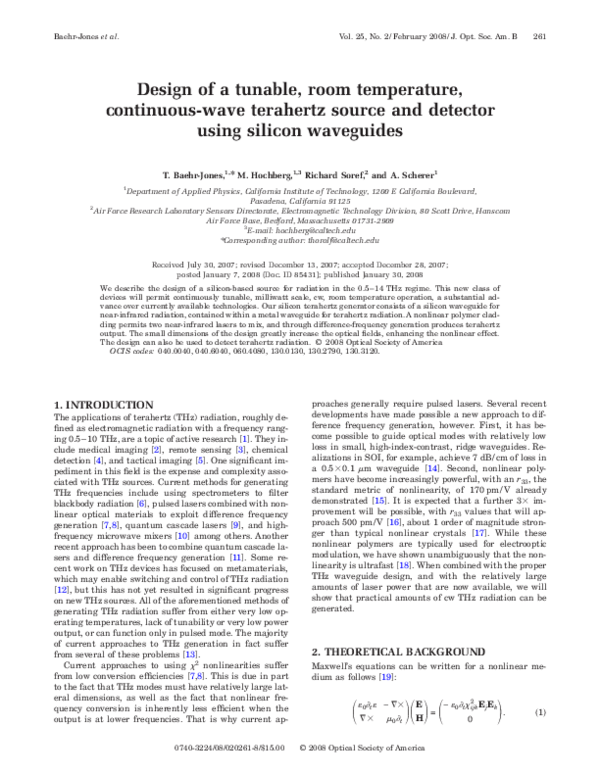 (PDF) Design of a tunable, room temperature, continuous-wave terahertz ...