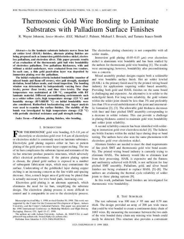 (PDF) Thermosonic gold wire bonding to laminate substrates with ...