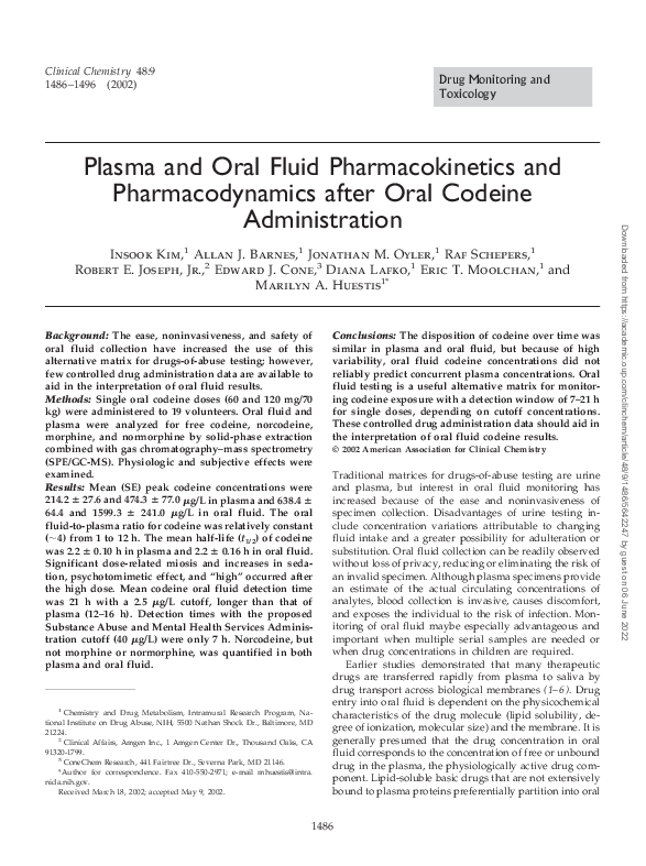 (PDF) Plasma and Oral Fluid Pharmacokinetics and Pharmacodynamics after ...