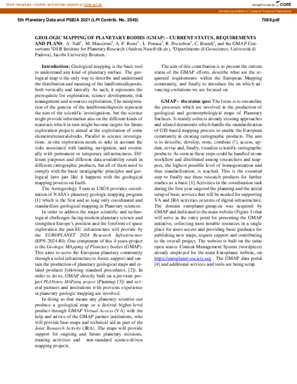 (PDF) Geologic MApping of Planetary Bodies (GMAP) — Current Status, Requirements, and Plans