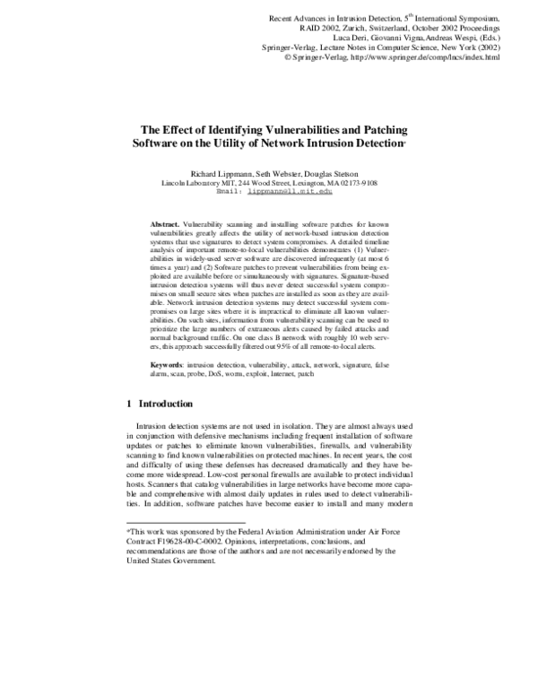 (PDF) The Effect of Identifying Vulnerabilities and Patching Software on the Utility of Network ...
