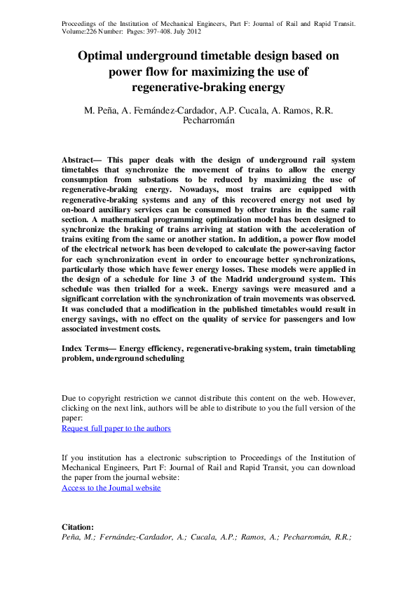 (PDF) Optimal underground timetable design based on power flow for maximizing the use of ...