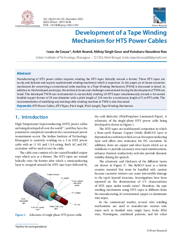 (PDF) Development of a Tape Winding Mechanism for HTS Power Cables