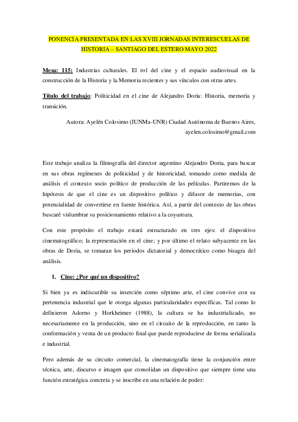 (PDF) Colosimo A 2022 Politicidad en el cine