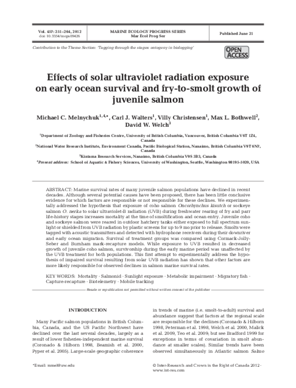 (PDF) Effects of solar ultraviolet radiation exposure on early ocean ...