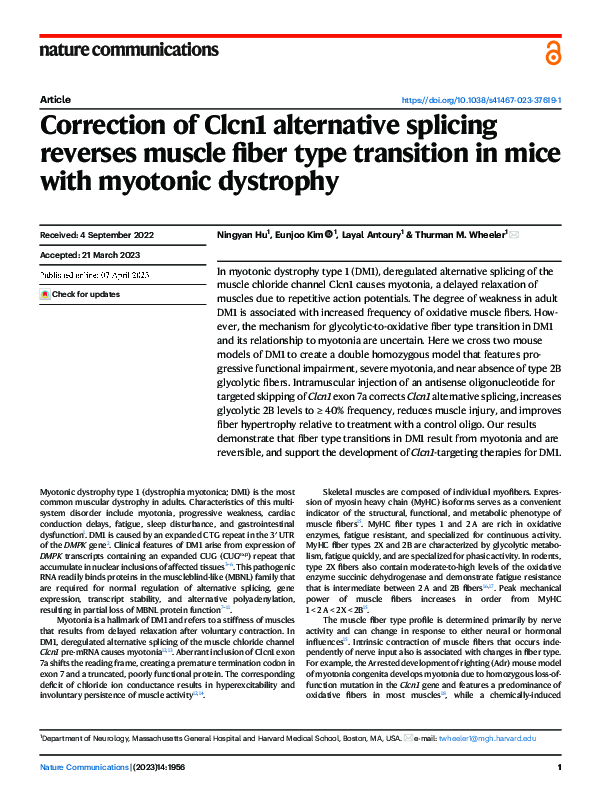 (PDF) Correction of Clcn1 alternative splicing reverses muscle fiber ...
