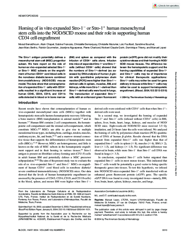 (PDF) Homing of in vitro expanded Stro-1- or Stro-1+ human mesenchymal ...