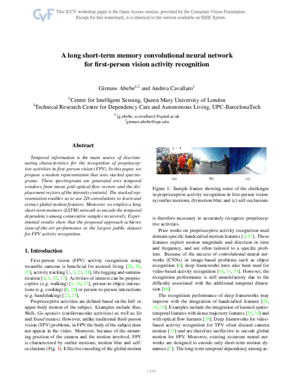 (PDF) A Long Short-Term Memory Convolutional Neural Network for First-Person Vision Activity ...