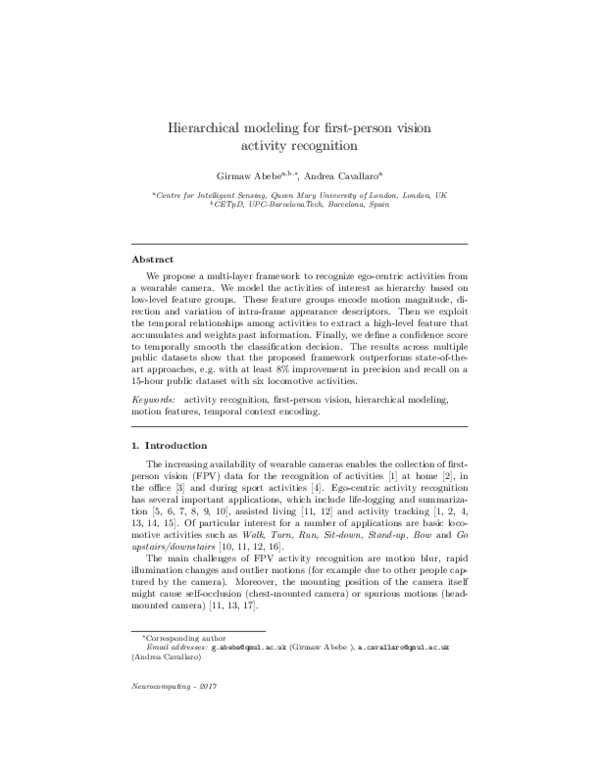 (PDF) Hierarchical modeling for first-person vision activity recognition