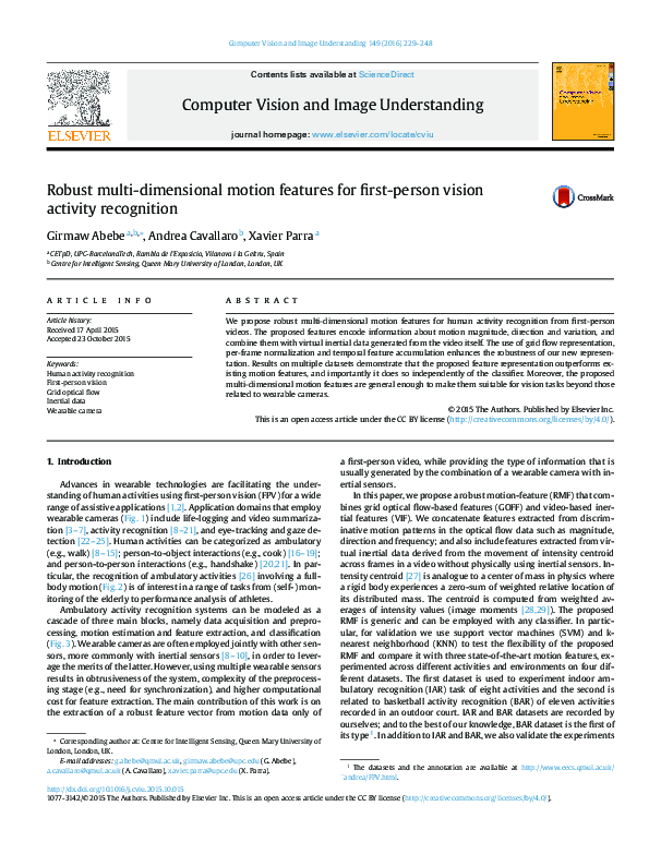 (PDF) Robust multi-dimensional motion features for first-person vision ...